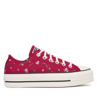 Converse Sneakers aus Stoff Converse Chuck Taylor All Star Lift Platform Embroidered Floral Patchwork A15535C Dunkelrot