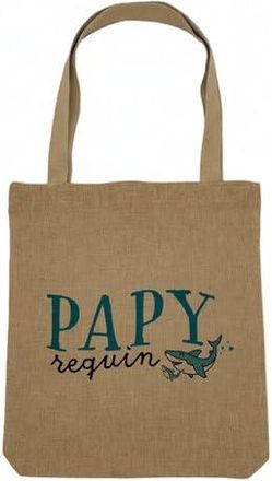 Fabulous Sac Shopping Tote Bag Aspect Lin - Papy Requin Famille Mignon Poisson - Sac de Courses Toile Epaisse 360g Beige Naturel Cabas Port&eacute; Epaule Solide Impr