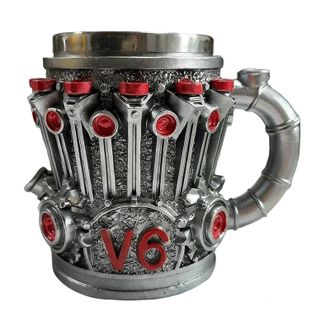 Generico Motor-Tasse, K&uuml;chenbeh&auml;lter f&uuml;r Getr&auml;nke, 350 ml, mit Griff, Edelstahl-Tasse, f&uuml;r Wein, Latte, Bier, Getr&auml;nke, Milch, Kalt, hei&szlig;e Schokolade