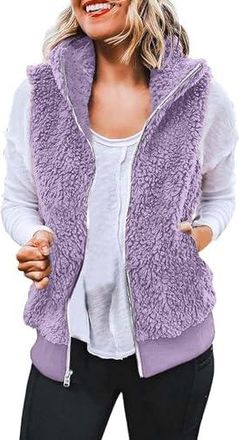 Generic Gilet Polaire sans Manche Femme Chaude Veste sans Manches Polaire Femme Grandes Taille Blouson sans Manche Molletonné Femme Gilet Polaire sans Manches