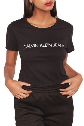 Calvin Klein Jeans Damen Core Institutional Logo Slim Fit Tee T-Shirt, CK Black, Small (Herstellergr&ouml;&szlig;e: S)