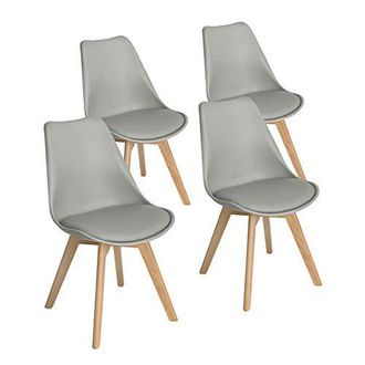 Eggree Lot de 4 Chaises Salle Manger Scandinaves SGS Tested R&eacute;tro Chaises Rembourr&eacute;e Chaise de Cuisine Bureau avec Pieds en Bois de H&ecirc;tre Massif Gris