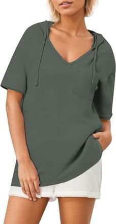 Generico Pull d&eacute;t&eacute; &agrave; manches longues pour femme avec capuche et col en V, C Vert, XL