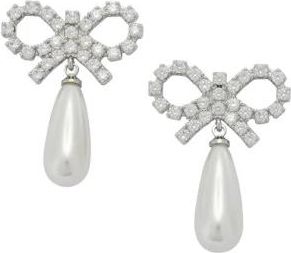 Self Portrait Femme, Accessoires, Blanc, Taille: ONE Size Crystal Bow Pearl Earrings