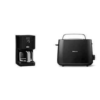 Krups KM6008 Smartn Light Kaffeemaschine | mit Timer |intuitives Display | 1,25 L Fassungsverm&ouml;gen f&uuml;r bis zu 15 Tassen Kaffee | schwarz & Philips Toaster -