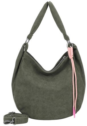 Fritzi Aus Preu&szlig;en Fritzi Sue01 Suede Jacky Soft Dark Olive Hobo Handtasche Kunstleder Damen Umh&auml;ngetasche Festival City vegan Suede-Optik Kordelanh&auml;nger 31 x 29 x 12 cm