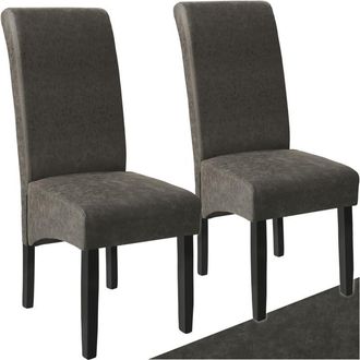 TecTake Tectake - Chaise aspect cuir Ensemble de 2 chaises salle &agrave; manger gris marbr&eacute;