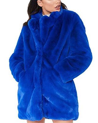 Missmao Femmes Manteau Hiver Fourrure Chaud Long Manches Longues &Eacute;pais Blousons Casual Veste Bleu Royal L