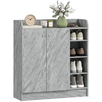 HOMCOM Meuble de Rangement &agrave; Chaussures pour entr&eacute;e 12 Paires - Armoire &agrave; Chaussures avec 4 Compartiments Ouverts et Placard Double Porte - &eacute;tag&egrave;re r&eacute;glable 