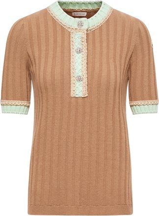 Moncler Moncler Pull En Laine Et Cachemire &Agrave; Boutons Bijoux, Femme, Beige, Taille: Xs