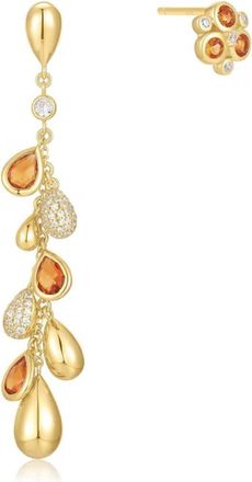 Ania Haie Damen Ohrhänger MELODIC POET Nano Gem Teardrop aus 925 Sterling Silber 14k vergoldet, besetzt mit 65 Zirkonia, Goldperlen und 6 Farbsteinen, Länge 60m