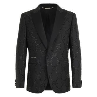 Philipp Plein Homme, Vestes, Noir, Taille: XL Blazer en laine avec d&eacute;tails en satin Monogram