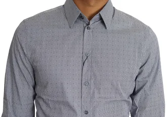 Dolce & Gabbana Mens Gray Dotted Semi Fitted Formal Sicilia Shirt Cotton Nylon Elastane