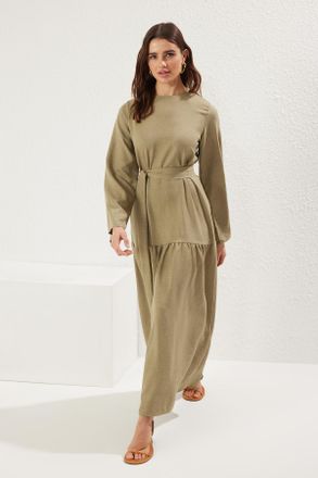 Trendyol Modest Damen Khaki Einfarbig Maxi Lang Casual A-Linie Modest Kleider