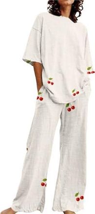 Generic Ensemble Pyjama Femme 2 Pi&egrave;ces Coton Printemps Homewear Doux Grande Taille Manches Courtes Hauts Pantalon Costume Noir Set Classique
