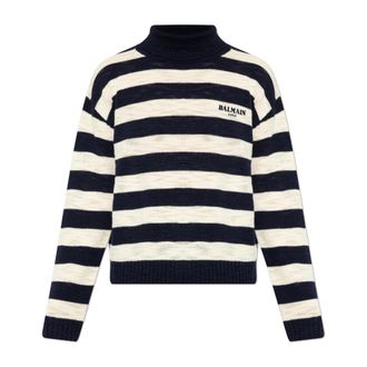 Balmain Woll-Rollkragenpullover mit Streifenmuster - - Knitwear - Herren - Blau - M