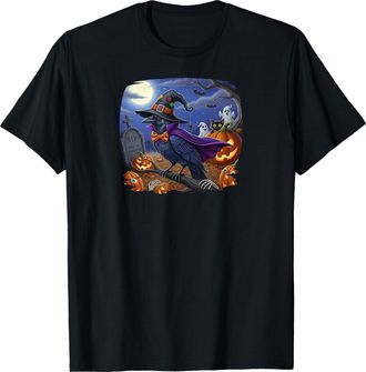 jz.birds Krähe Rabe Halloween Hexenhut Kürbis Lustiges Vogel T-Shirt