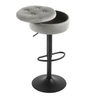 Woltu Barhocker, Sitzhocker mit Stauraum, Hocker höhenverstellbar 360° drehbar, Drehhocker für Kücheninsel Esszimmer Bar Küche Tresen, Samt Metall, Hellgrau