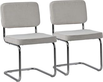 Happy Garden Lot de 2 chaises Cantilever Maria en Velours c&ocirc;tel&eacute; Beige, Rembourrage Mousse, Structure en Acier Gris - Design Moderne, Allure Vintage, chaises Table