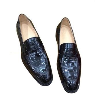 Generic Mocassins habill&eacute;s authentiques en peau de crocodile exotique v&eacute;ritable en cuir dalligator &agrave; bout pointu pour homme, noir, 38.5 EU