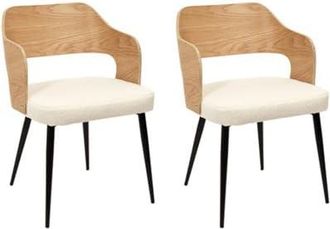 The Home Deco Factory HD7620, Set mit 2 Bouclette-Loki-Sesseln, Natural Crush, Möbel, Sitz, Stuhl, Tisch, Sessel, 76 x 55 x 51,5 cm, Sitzhöhe 47 cm, Braun, Weiß, Schwarz