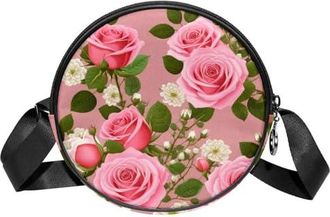 Generic Sac &agrave; bandouli&egrave;re rond pour femme, motif floral artistique, petit sac &agrave; dos &agrave; bandouli&egrave;re avec fermeture &eacute;clair, bretelles r&eacute;glables, sac &agrave; main rond 