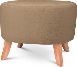 MG Design Ovaler Kunstfell-Hocker 52 x 62 cm in Braun mit Holzbeinen - Gepolsterter Fu&szlig;hocker f&uuml;r Wohnzimmer oder Schlafzimmer