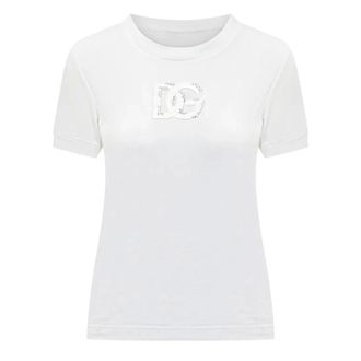 Dolce & Gabbana Femme, Tops, Blanc, Taille: 36 FR T-shirt en coton &agrave; manches courtes