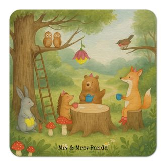 Mr. & Mrs. Panda Bierdeckel Waldtiere Picknick Design 25er Set - Geschenk, Maus, Hase, Igel, Lustige Spr&uuml;che, Wald, Fuchs, Gastgeschenk Hochzeit