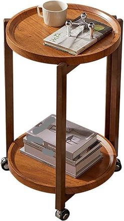 Generic Runder Beistelltisch Mit 2 Ebenen Und Rädern - Beistelltisch Aus Holz, Beweglicher Aufbewahrungswagen for Wohnzimmer Und Schlafzimmer (Walnuss, 43 × 4