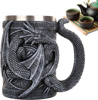 Generic Mythische Drachentasse - Drachen-Kaffeetasse, Drachen-Kaffeetasse | Fantasy-Drachen-Trinkgeschirr, 590 ml, neuartiger Drachen-Bierkrug, Edelstahl-Kaff
