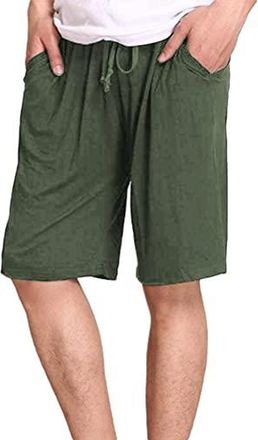 Onsoyours Bas de Pyjama Coton Shorts Homme Pntalon de Pyjama &Eacute;t&eacute; Court avec Poche Cordon de Serrage D&eacute;contract&eacute; Doux L&eacute;ger Confortable Arm&eacute;e Verte S
