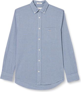 GANT Herren REG POPLIN Micro Gingham Shirt Hemd, College Blue, Medium