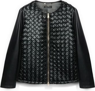 Fiorella Rubino Femme, Vestes, Noir, Taille: 52 FR Veste de motard avec d&eacute;tails tiss&eacute;s
