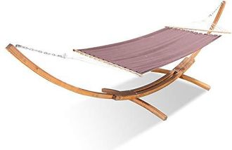 Concept Usine | Hamac sur Pied avec Support en Bois 3,15 m et Tissu Design Lagoa Marron Chocolat | Bois en M&eacute;l&egrave;ze dEurope | Vis Crochets et Cha&icirc;nes en Acier | R&eacute;sis