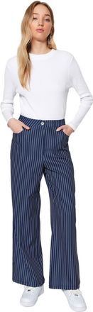 Trendyol Trendyol Damen Damenhose, hohe Taille, weites Bein, bescheidene Hose, Marineblau, 42