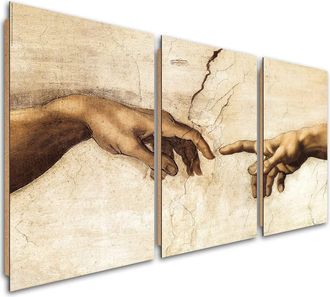 Feeby 3-teilig Wanddeko 120x60 cm Michelangelo Erschaffung von Adam Vervielfältigung Druckbild Leinwandbild Wandbild Kunst Bilder Schlafzimmer Deko Wohnzimm