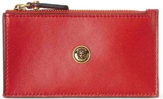 Versace Femme, Accessoires, Rouge, Taille: ONE Size Porte-cartes zipp&eacute; en cuir Embl&egrave;me