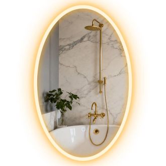 HOMCOM Miroir salle de bain avec &eacute;clairage 80 x 50 cm, miroir LED ovale, anti-bu&eacute;e, 3 couleurs lumi&egrave;re, dimmable, transparent-Transparent