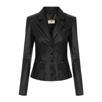 Elisabetta Franchi Lederjacke mit Logo-Details - - Jackets - Damen - Schwarzk - XS