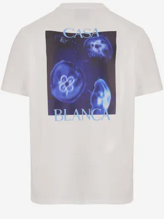 Casablanca Mens Printed Cotton T-Shirt White Organic T-Shirts And Polos