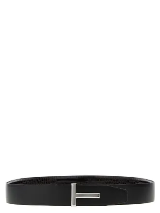 Tom Ford Reversible Crocodile-Print Leather Belt - Black