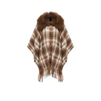 Moncler Moncler Shearling Collar Mohair, Alpaca & Wool Blend Cape, Women, Brown, Size: One Size