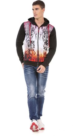 Cipo & Baxx Herren Sweatjacke Hoodie CL458 Schwarz - Stylischer Pullover im Modernen Casual Streetwear Stil mit Rei&szlig;verschluss & Kapuze f&uuml;r Alltag Freizeit & Part