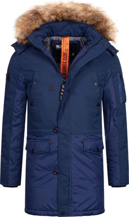 Indicode Herren Jarl Winterparka mit abnehmbarer Kunstfell-Kapuze und Stehkragen | warme dicke Winterjacke Navy, XXL