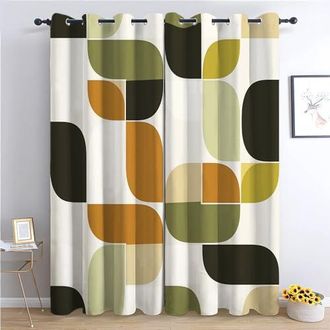 Generic Rideaux Occultants &agrave; OEillets Isolant Thermique Color&eacute;, D&eacute;cor pour Salon et Chambre Rideaux Forme G&eacute;om&eacute;trique Abstraite, Polyester Rideau Doux et Ther