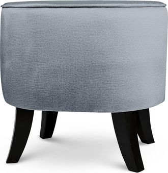 MG Design Ovaler Samt-Hocker 42 x 52 cm in Blau mit Holzbeinen - Gepolsterter Fu&szlig;hocker f&uuml;r Wohnzimmer oder Schlafzimmer