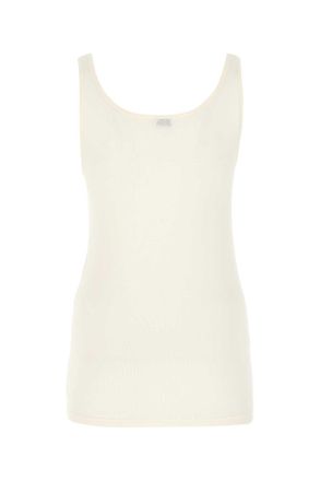 Saint Laurent Womens Ivory Modal Blend Tank Top 9502 Exterior: Cotton T-Shirt T-shirts And Polos
