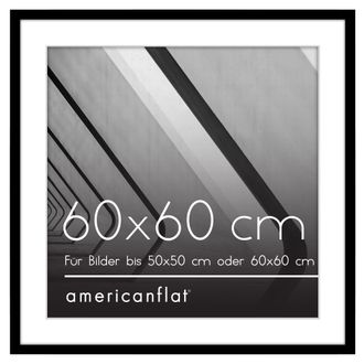 Americanflat 60x60 cm Bilderrahmen aus Kunststoff mit 50x50 cm Passepartout - schmaler Fotorahmen mit poliertem Plexi-Scheibe - integrierte Aufhängung für Wandmont