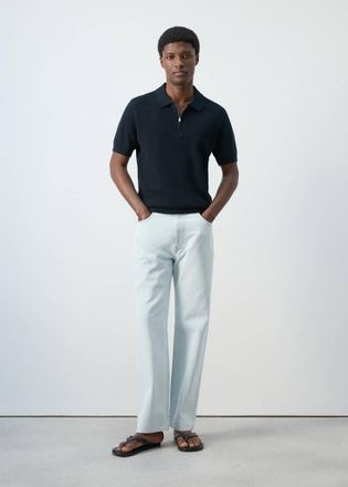 Mango Polo maille ajour&eacute;e &agrave; zip bleu marine - Homme - XXL - MANGO MAN